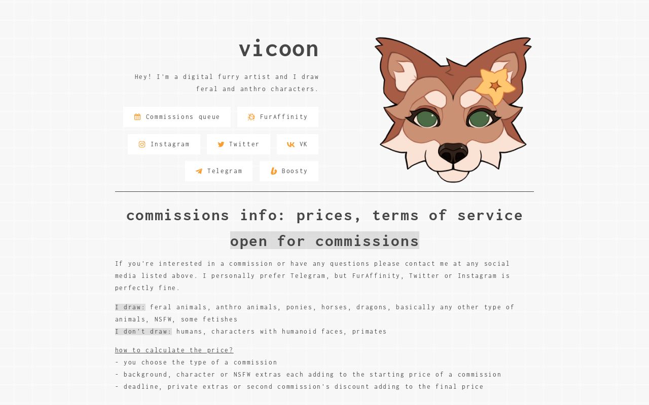 vicoon's commission info